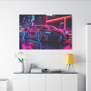 Amazing Red Neon Bugatti Chiron Supercar on the Street on Canvas Wall ...
