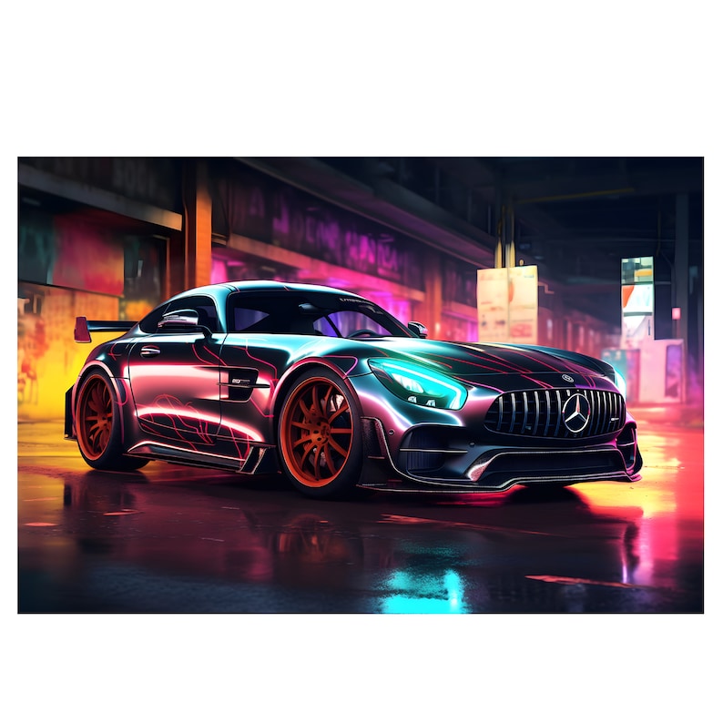 Mercedes AMG Gt R on Neon Light on Digital Download Wall Art. Cool ...