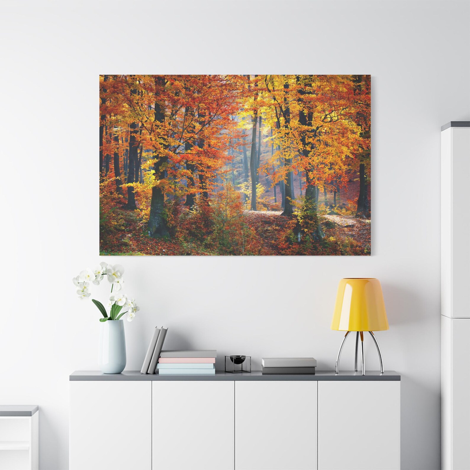 Autum Forest With Red Leaves on Classic Canvas Wall Art Print. Trees ...