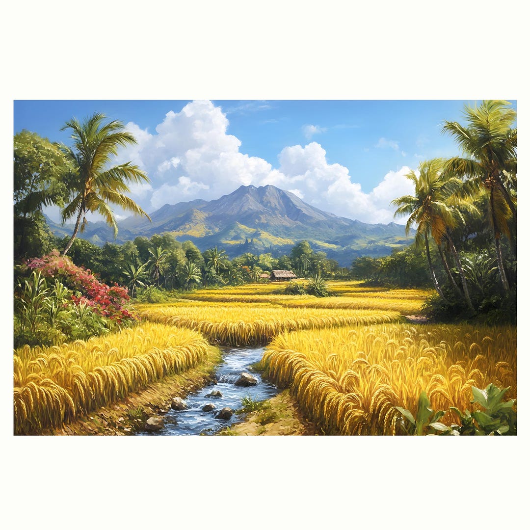 Amazing Yellow Rice Field Oil Painting on Canvas Wall Art Print, Home ...