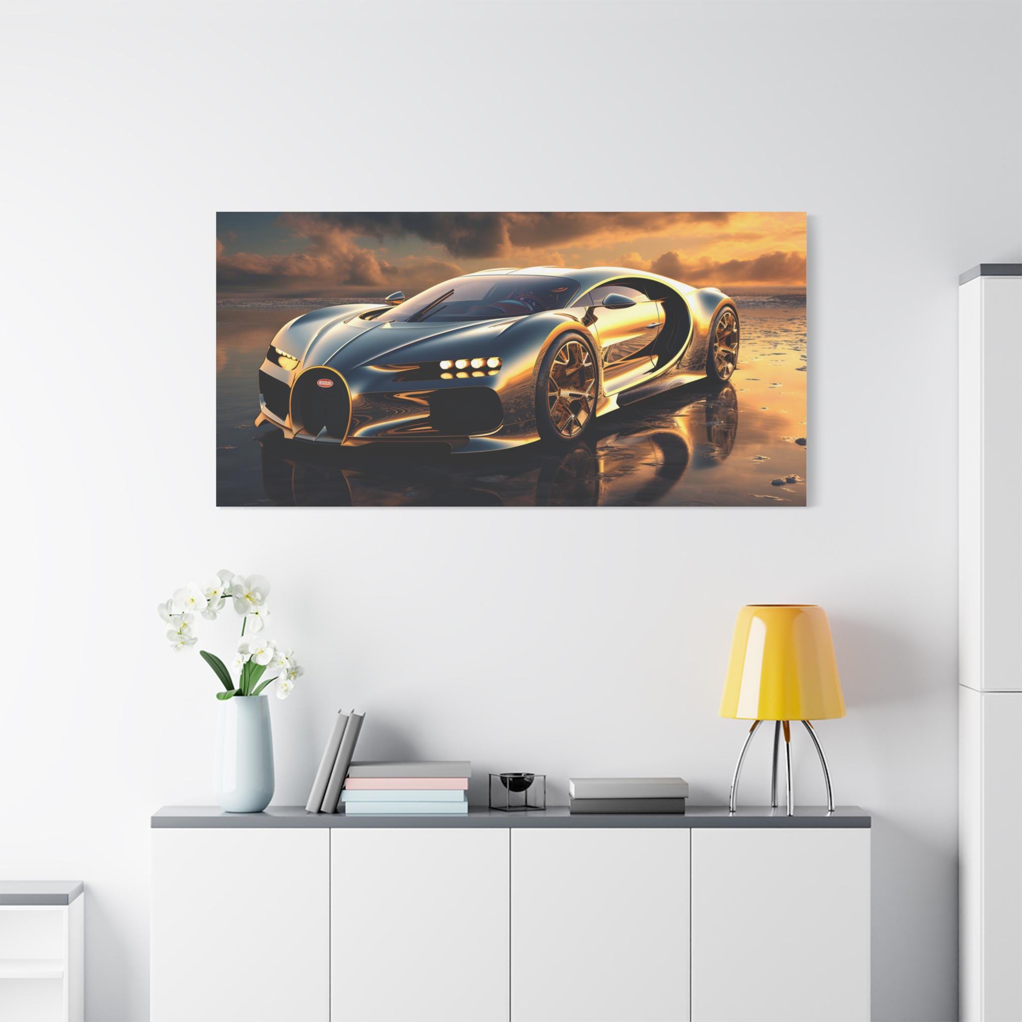 A Beautiful Bugatti Chiron Car on the Beach When Its Sunset on Canvas ...