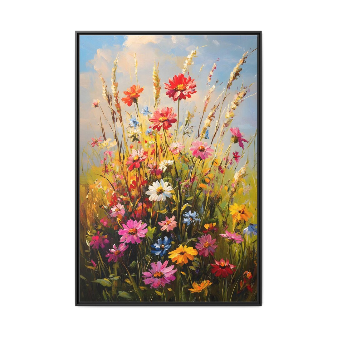 Bright Wildflowers Oil Painting, Spring Meadow Decor, Canvas Wall Art ...