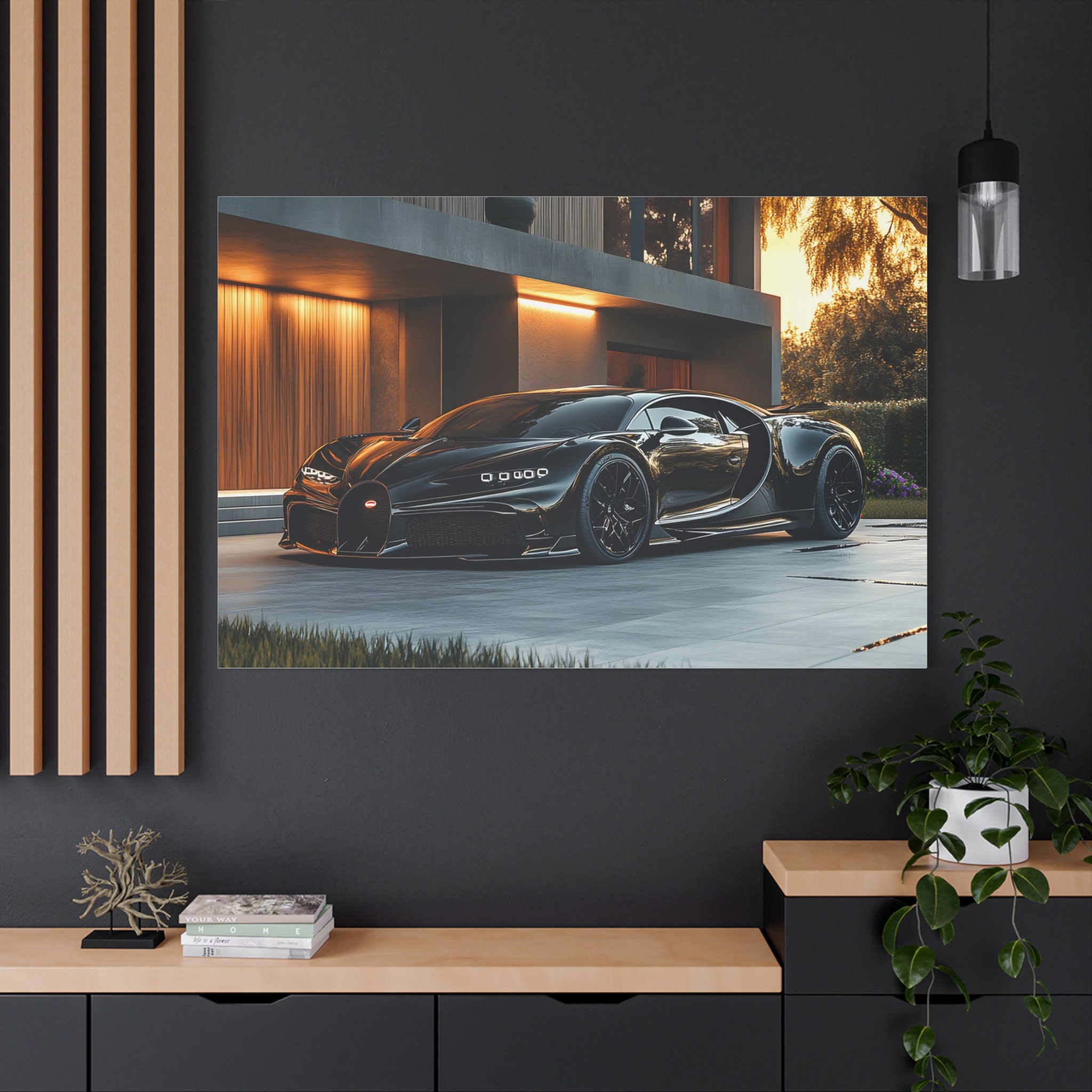 Black Bugatti Chiron Supercar Parked on the Front of House on Canvas ...