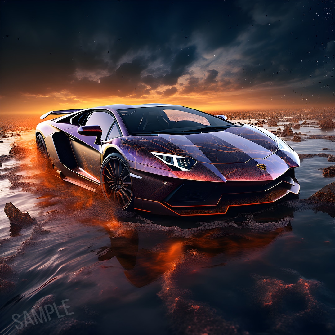 Lamborghini Aventador on Galatic Landscapeon Digital Download Wall Art ...
