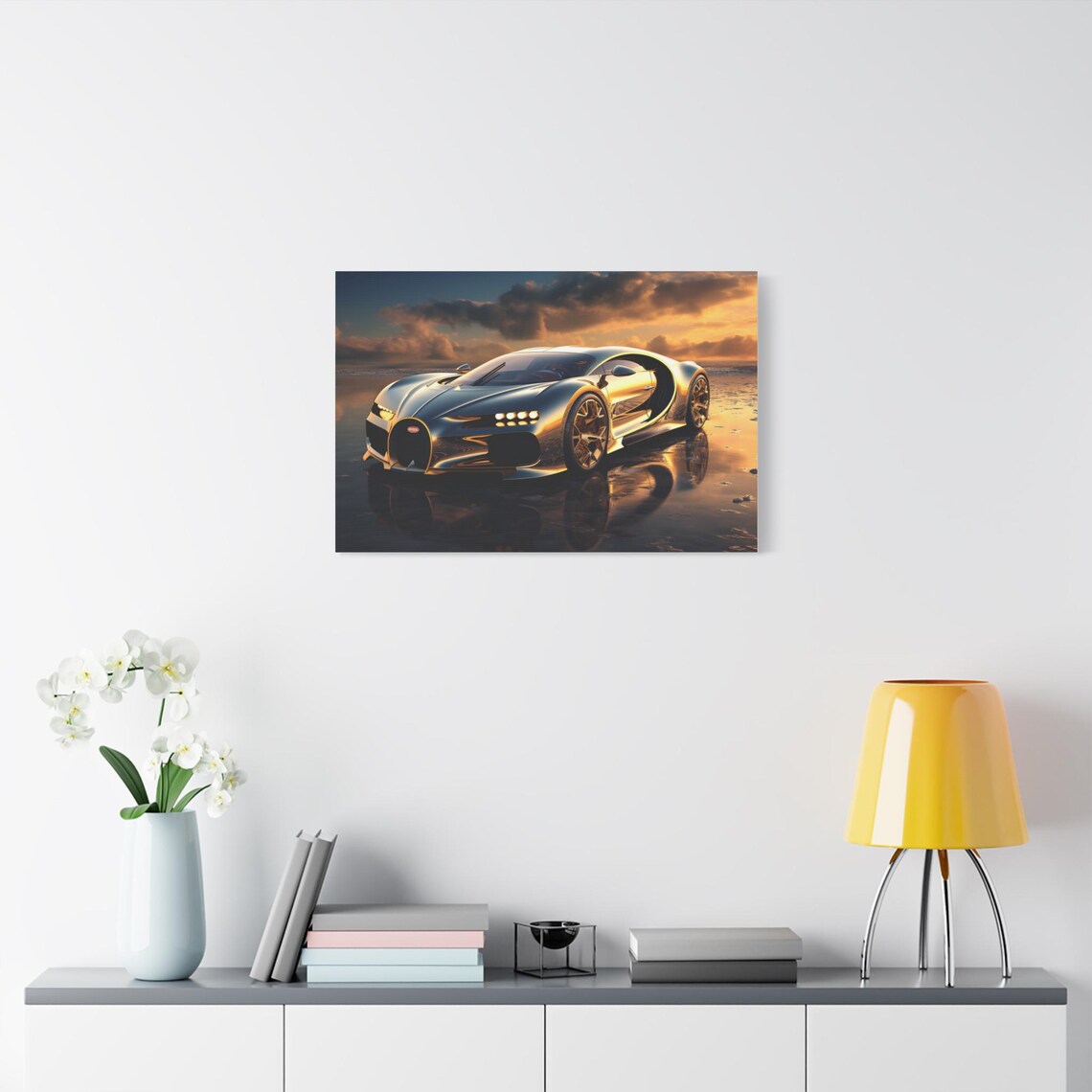 A Beautiful Bugatti Chiron Car on the Beach When Its Sunset on Canvas ...