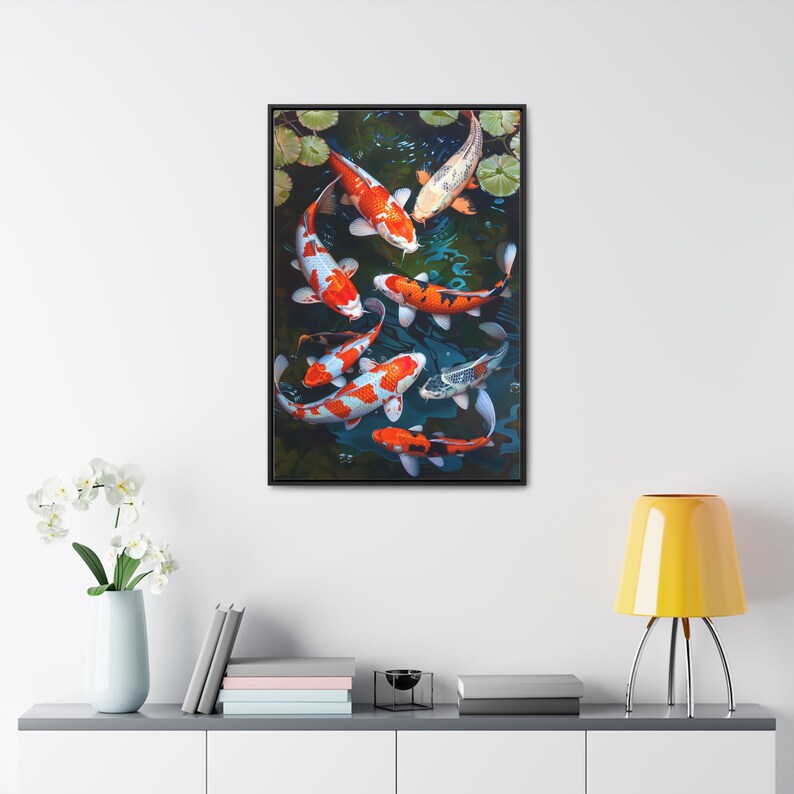 Gathering of 9 Koi Fish in Clear Pond on Front Yard on Oil Painting on ...