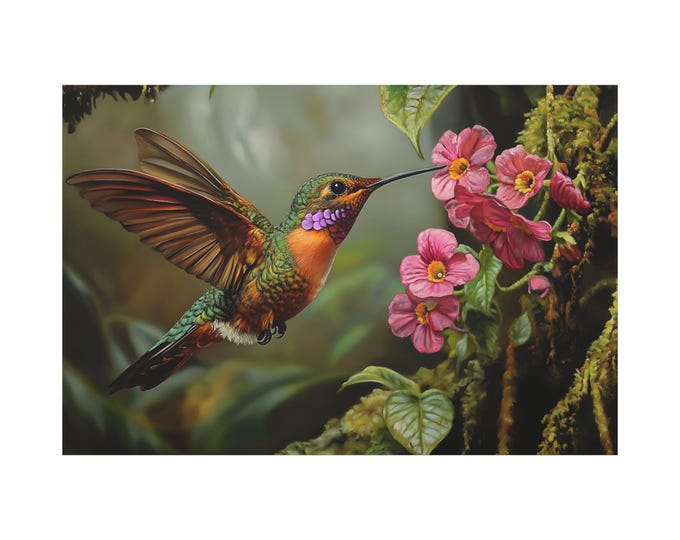 Green Hummingbird Art Print - Realistic Bird Oil Painting - Etsy Canada