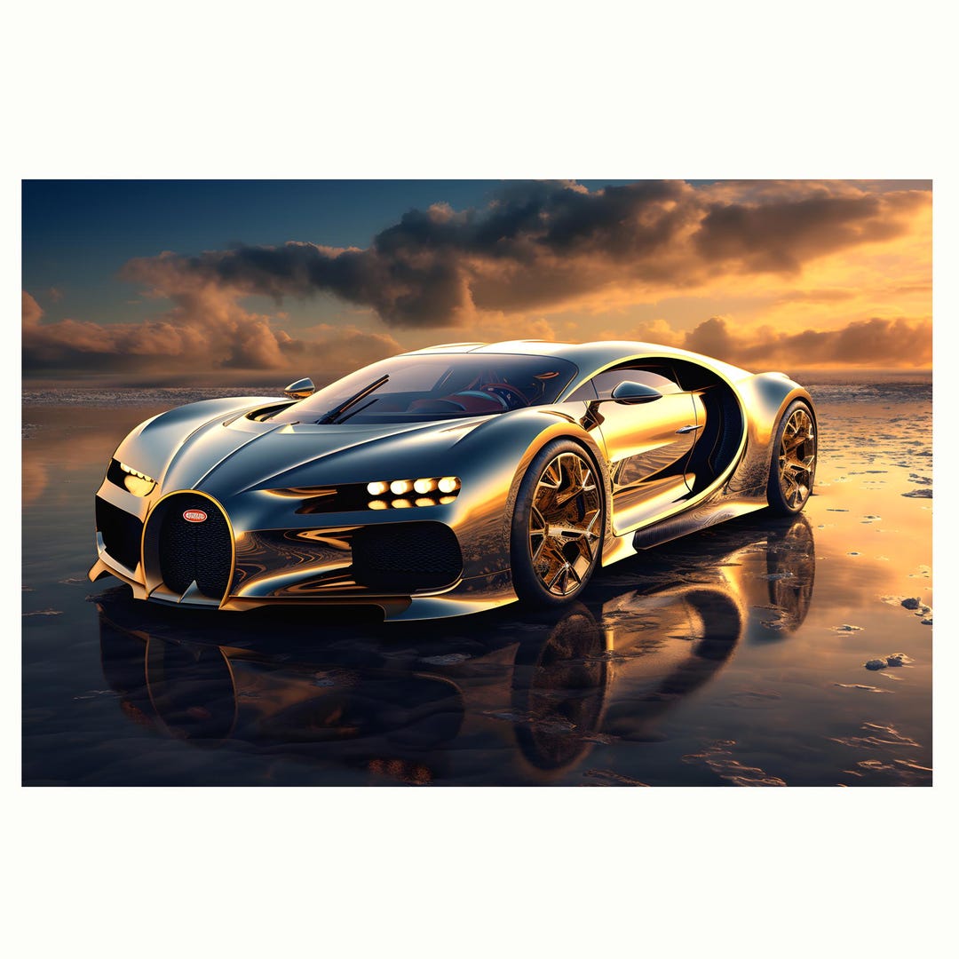 A Beautiful Bugatti Chiron Car on the Beach When Its Sunset on Canvas ...