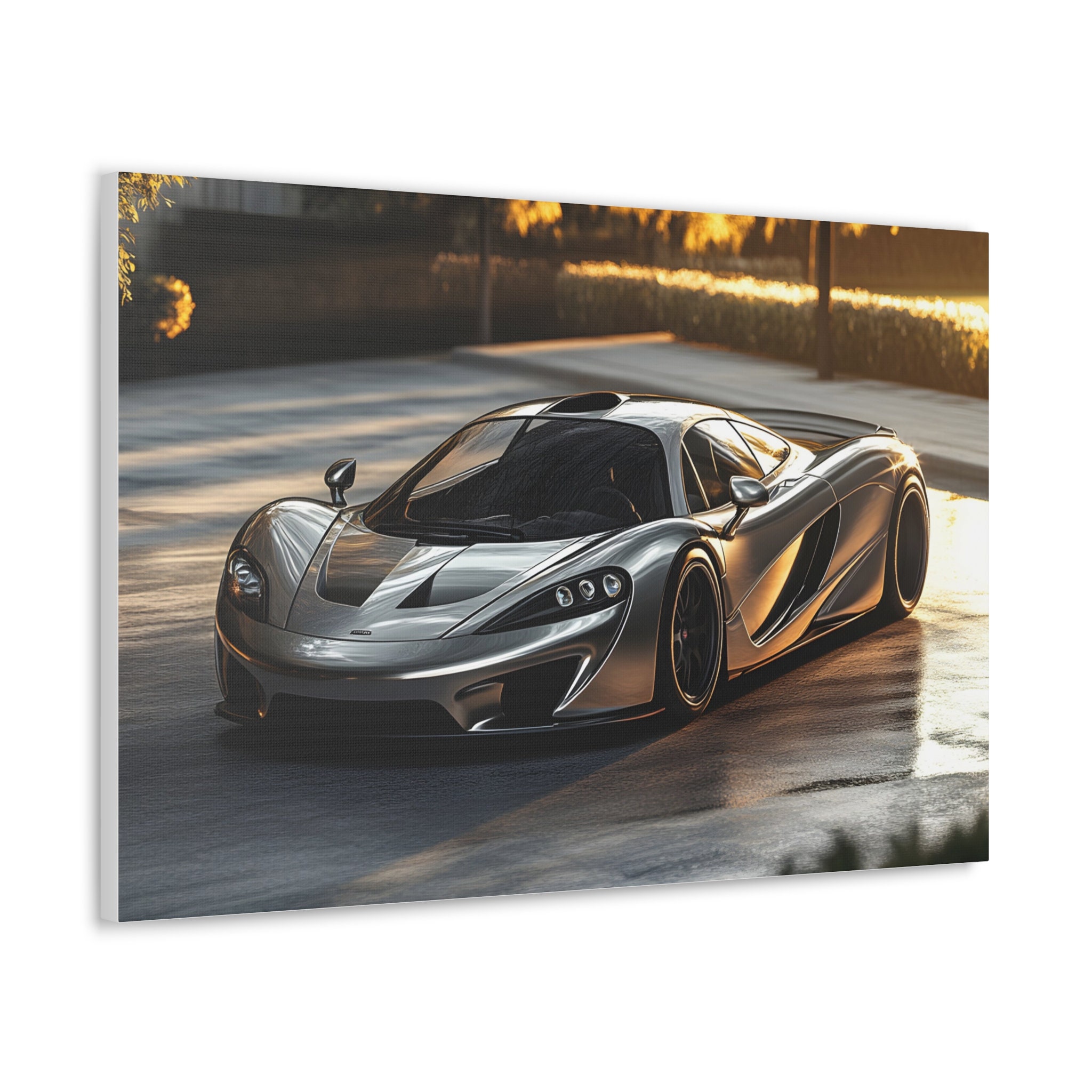 Cool Silver Mclaren P1 Car Parked on Road on Canvas Wall Art Print ...