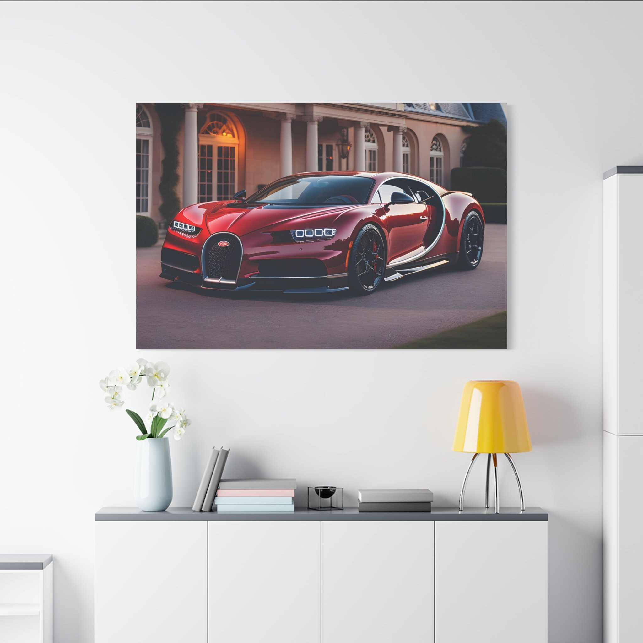 Red Bugatti Chiron Parked on Luxury Hotel at Afternoon on Canvas Print ...