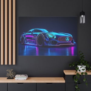 Beautiful Mercedes Amg Gt Supercar on Neon Light Blue Color on Canvas ...