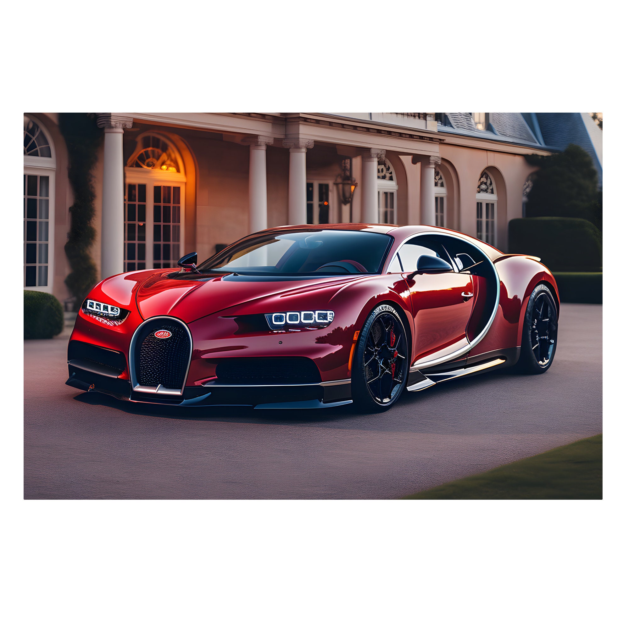Red Bugatti Chiron Parked on Luxury Hotel at Afternoon on Canvas Print ...