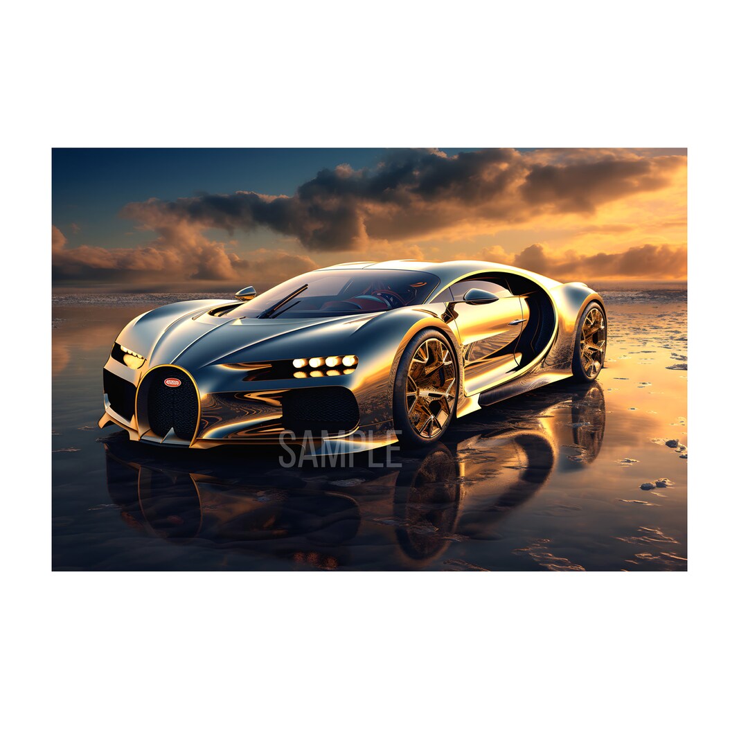 A Beautiful Bugatti Chiron Car on the Beach When Its Sunset on Canvas ...