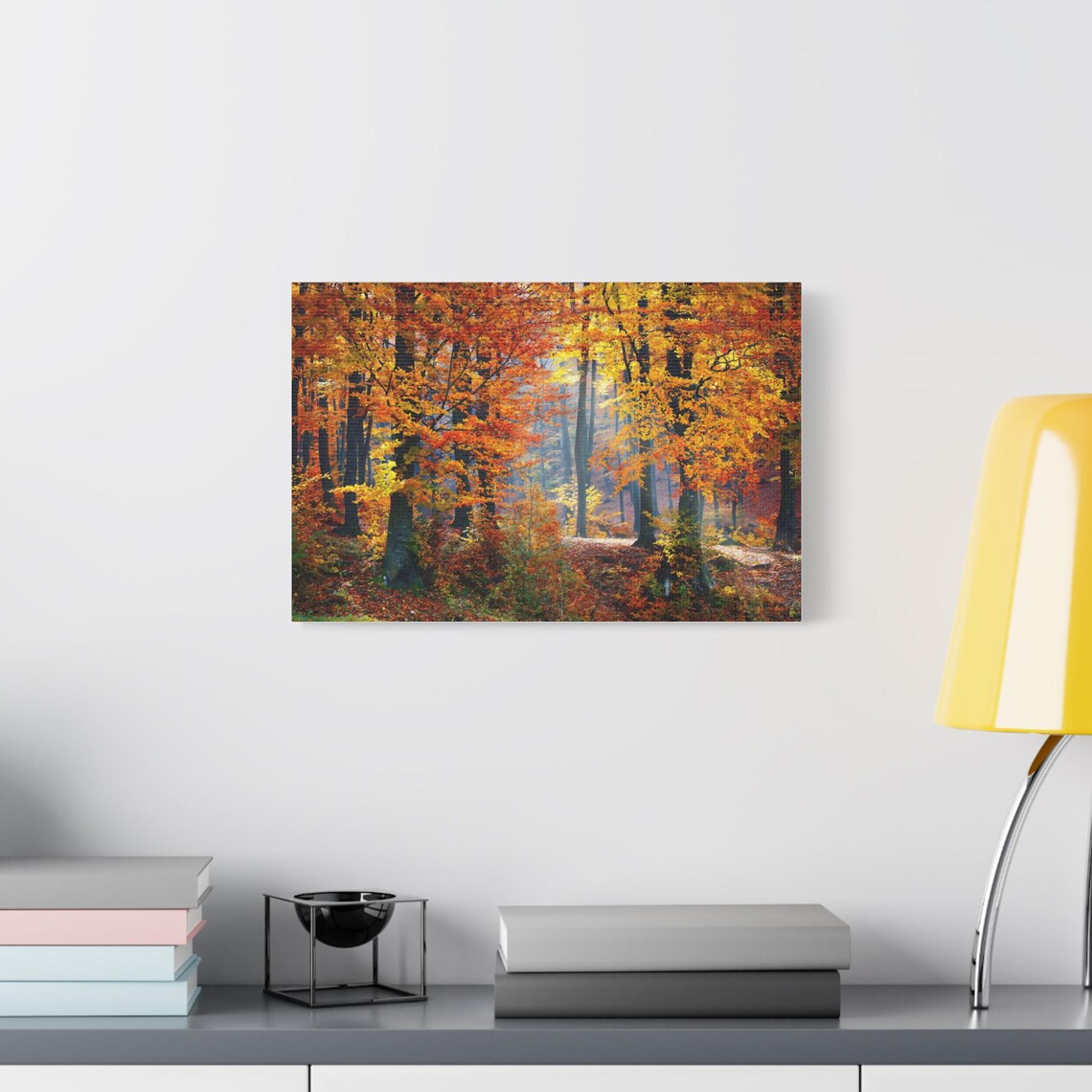 Autum Forest With Red Leaves on Classic Canvas Wall Art Print. Trees ...