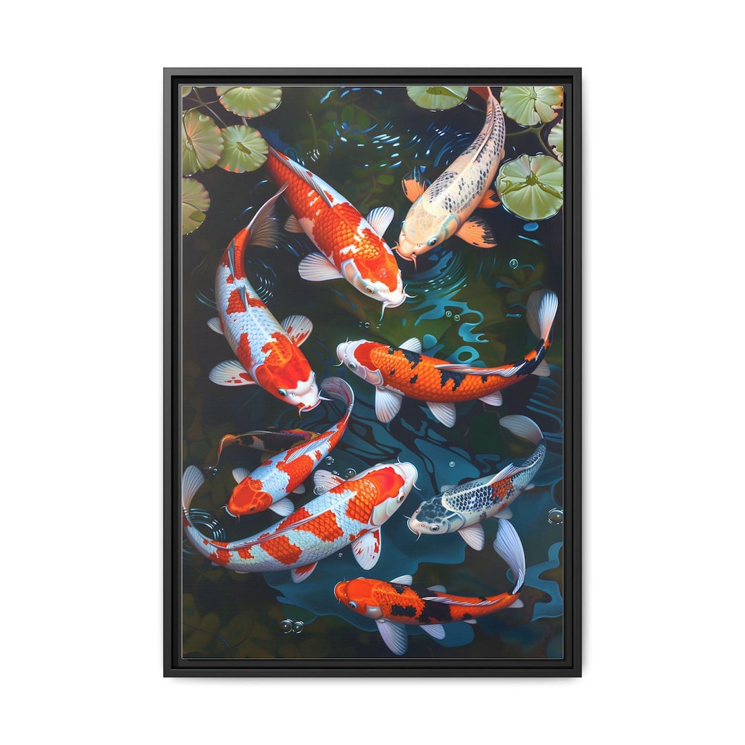 Gathering of 9 Koi Fish in Clear Pond on Front Yard on Oil Painting on ...