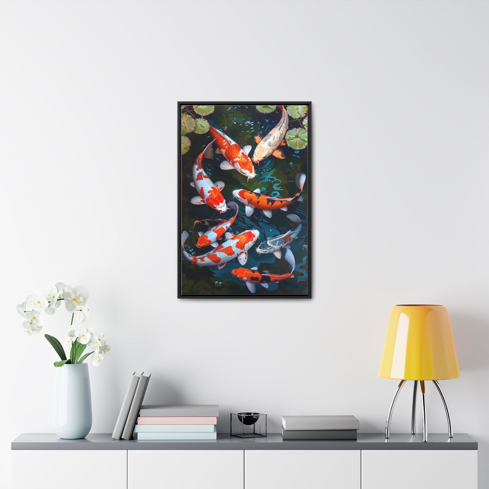 Gathering of 9 Koi Fish in Clear Pond on Front Yard on Oil Painting on ...