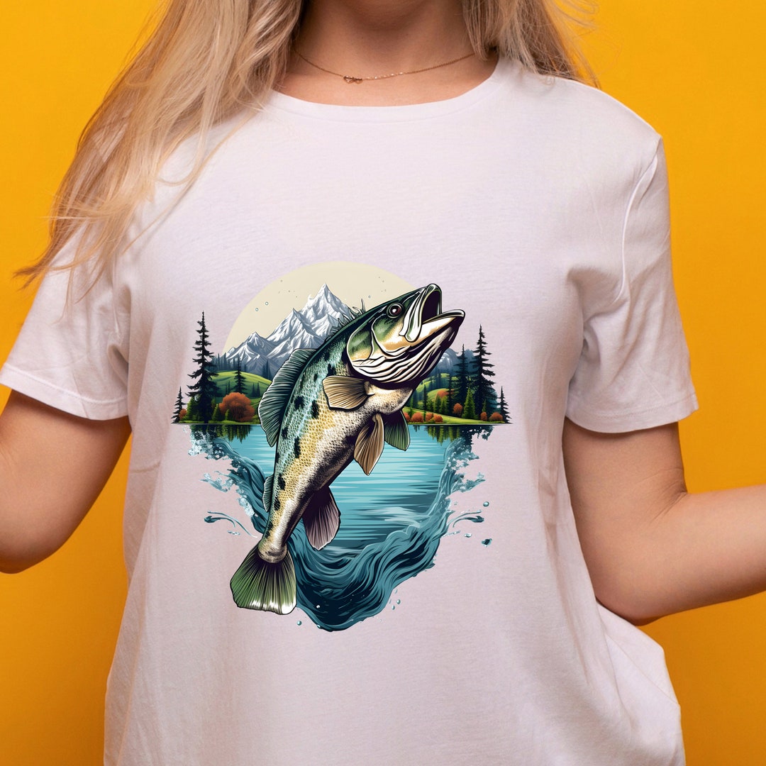 Big Bass Fish Jumping From the Water Tshirt, Fish Action on the Lake ...