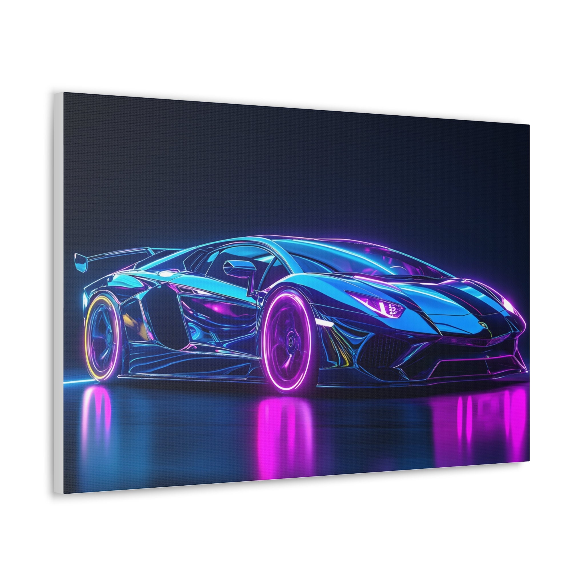 Lamborghini Aventador Supercar on Blue Neon Color on Canvas Wall Art ...