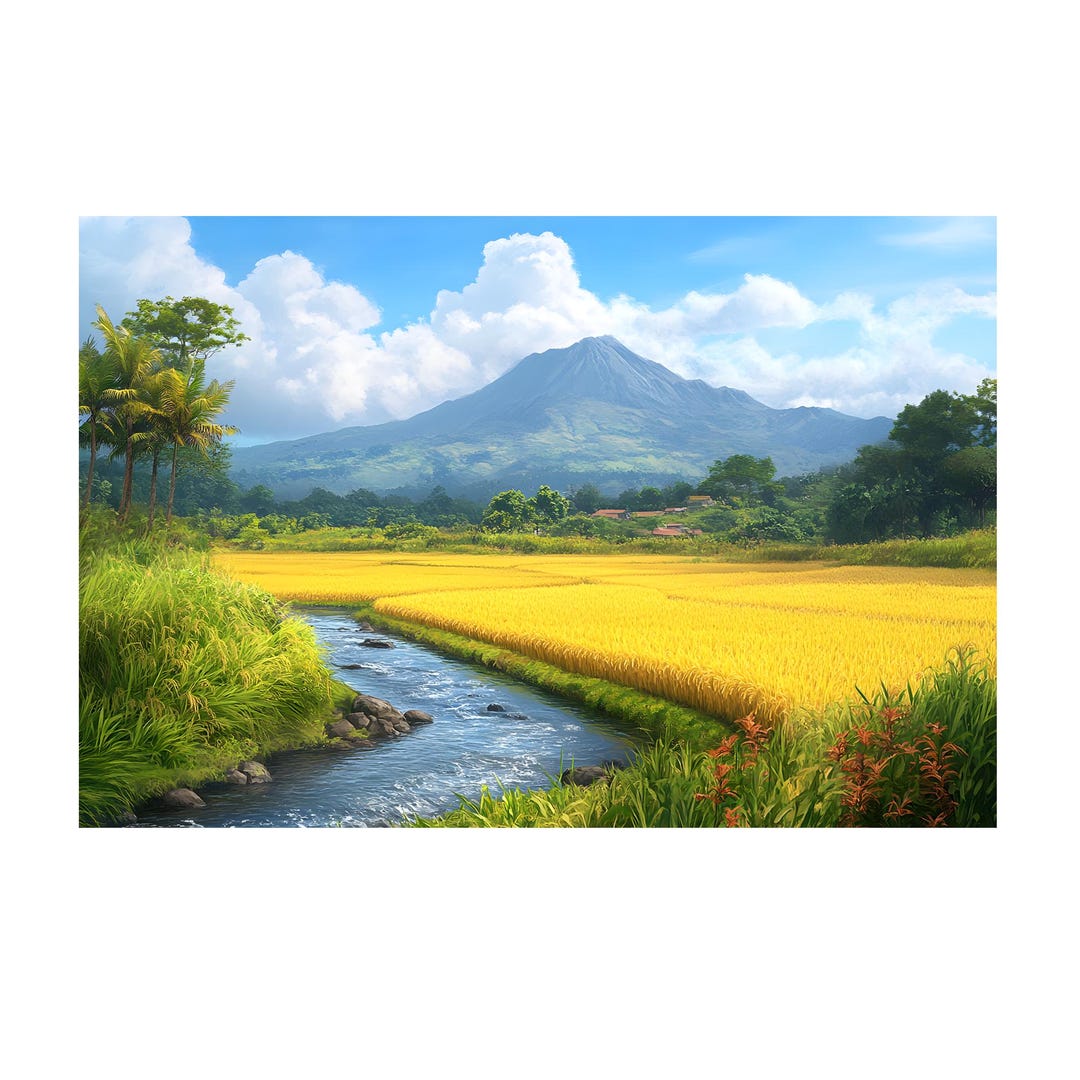 Amazing Yellow Rice Field Landscape Oil Painting on Canvas Wall Art ...