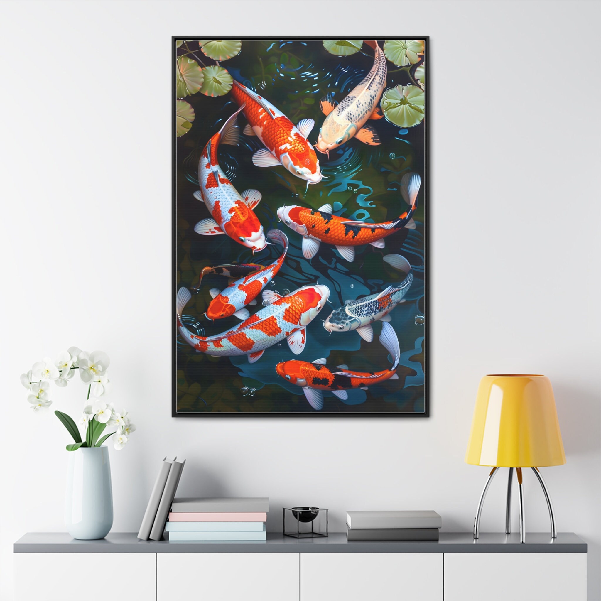 Gathering of 9 Koi Fish in Clear Pond on Front Yard on Oil Painting on ...