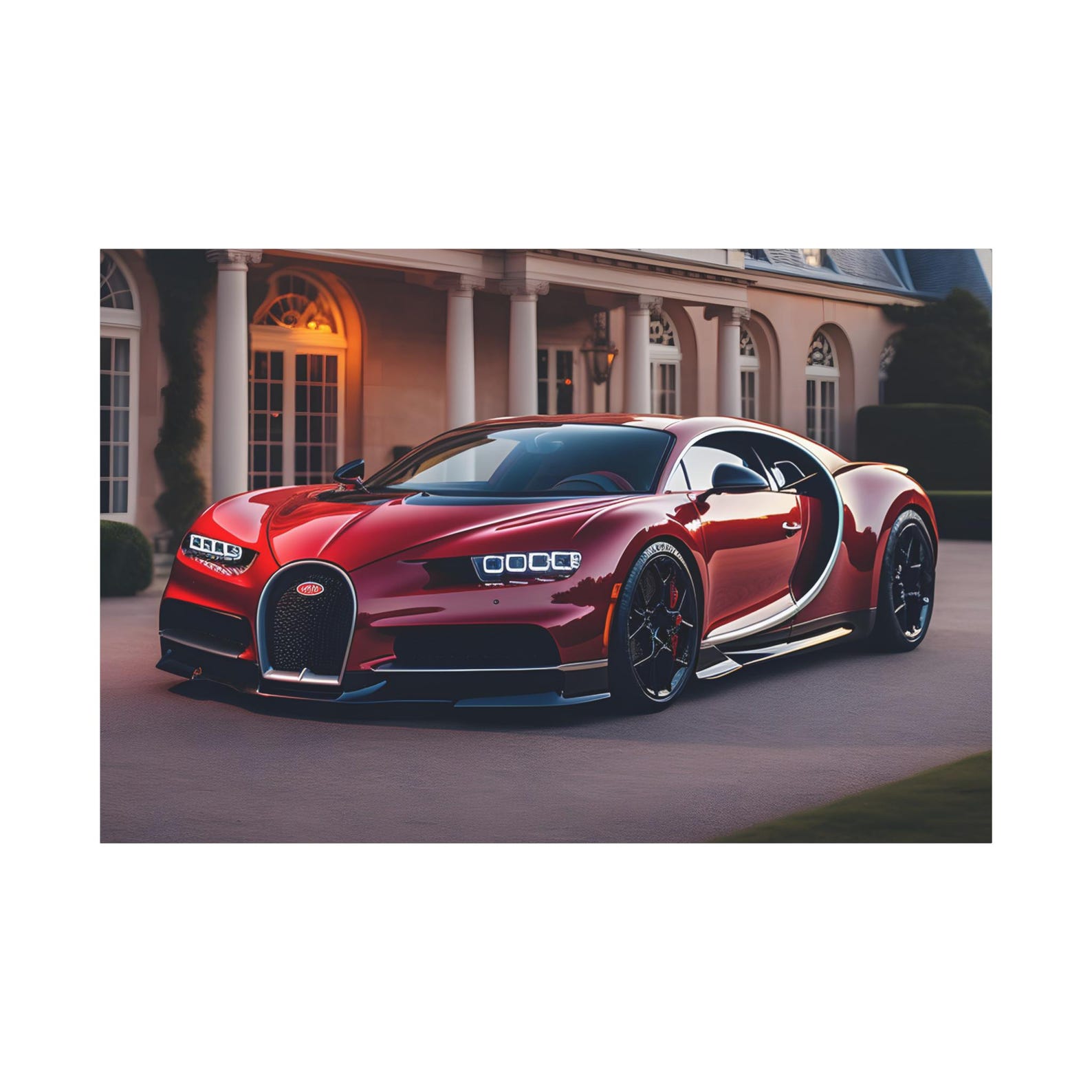 Red Bugatti Chiron Parked on Luxury Hotel at Afternoon on Canvas Print ...