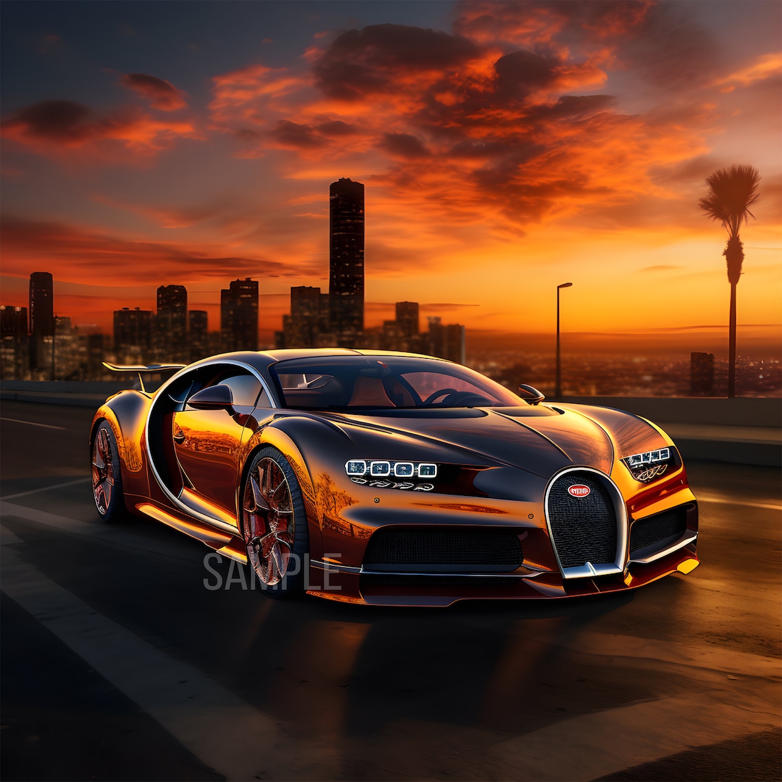 Bugatti Chiron Bugatti Chiron at Afternoon With Sunset on Digital ...