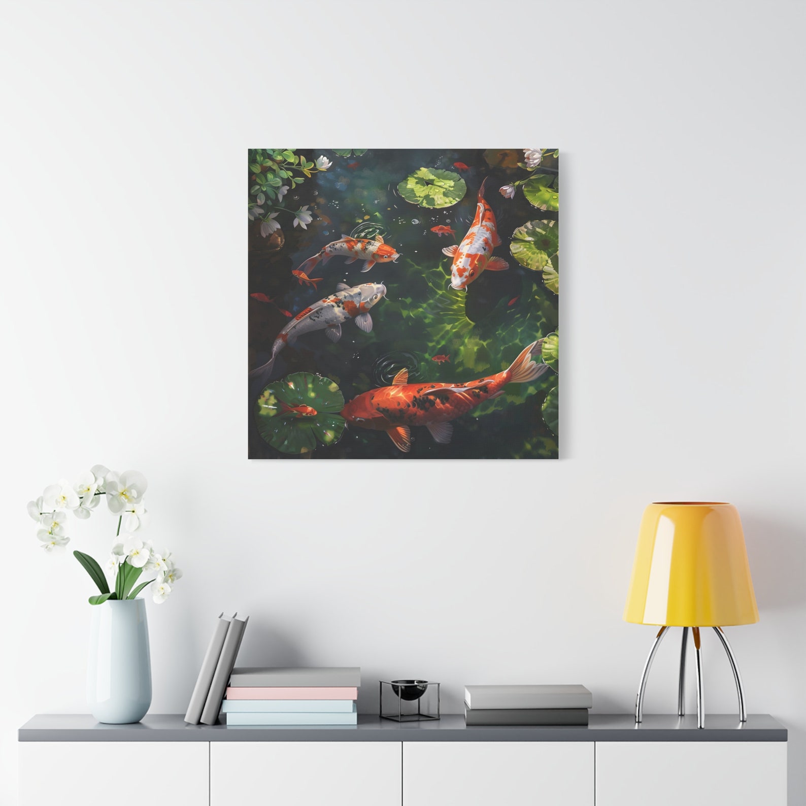 4 Big Koi Fish Swimming on Oil Painting on Canvas Wall Art Print. Feng ...