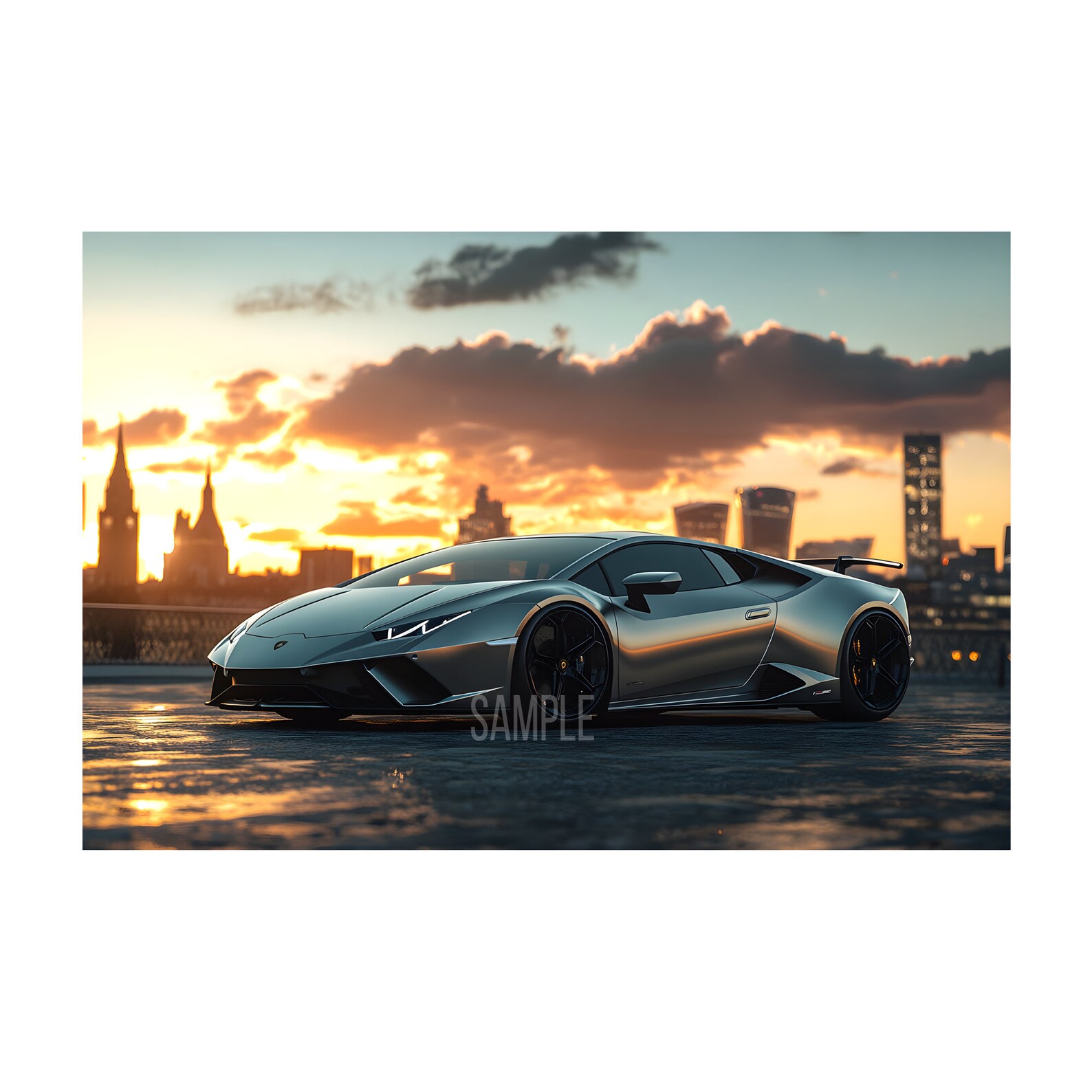 Lamborghini Huracan Car Lamborghini With Sunset on Digital Download ...