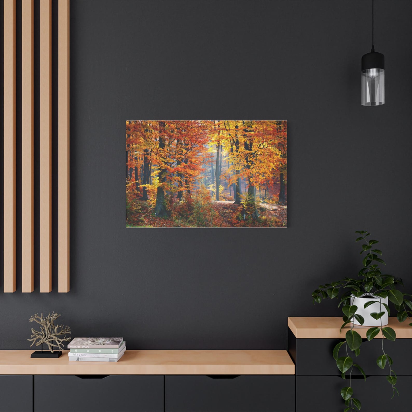 Autum Forest With Red Leaves on Classic Canvas Wall Art Print. Trees ...