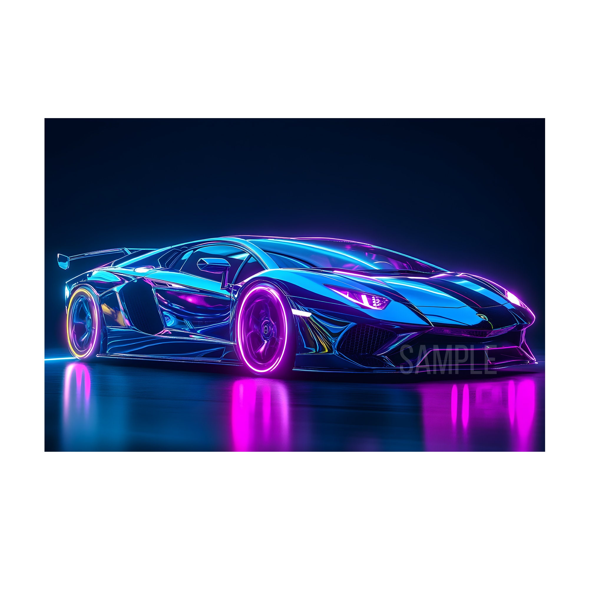 Lamborghini Aventador Supercar on Blue Neon Color on Canvas Wall Art ...