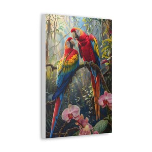 A Pair of Parrots Bird in Love on a Tree on Tropical Forest With Flower ...