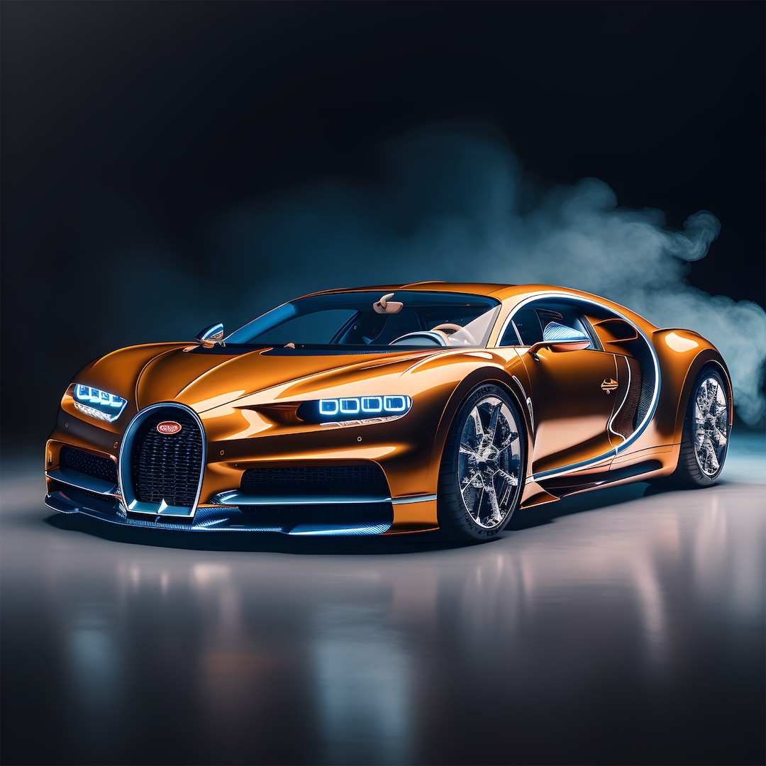 Orange Blue Bugatti Chiron With Smoke on Digital Download Wall Art ...