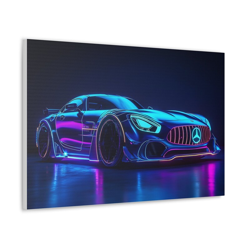 Beautiful Mercedes Amg Gt Supercar on Neon Light Blue Color on Canvas ...