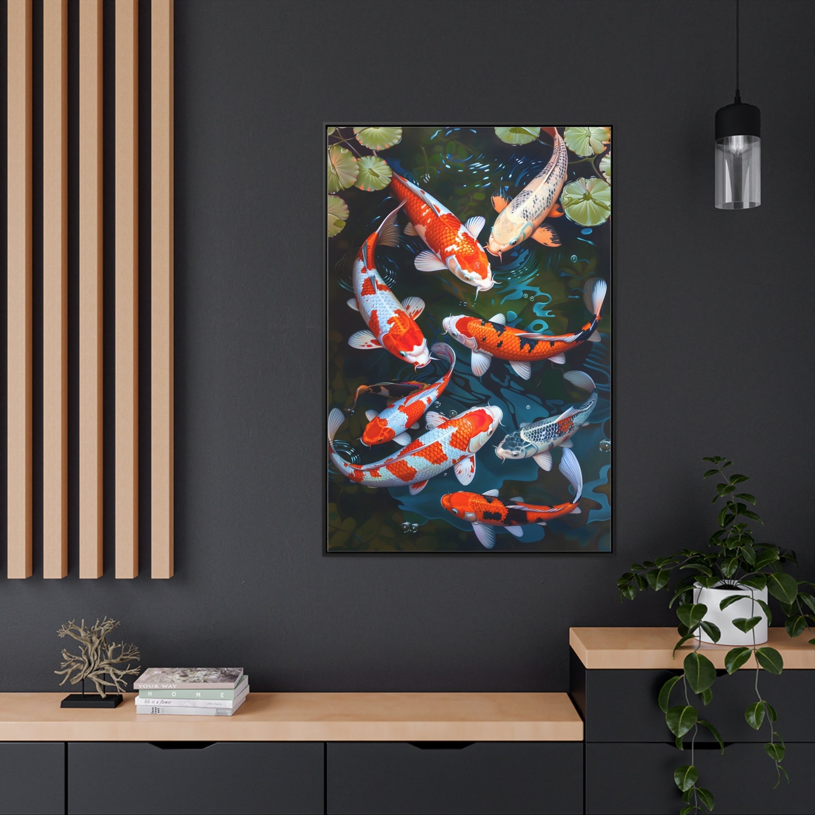 Gathering of 9 Koi Fish in Clear Pond on Front Yard on Oil Painting on ...