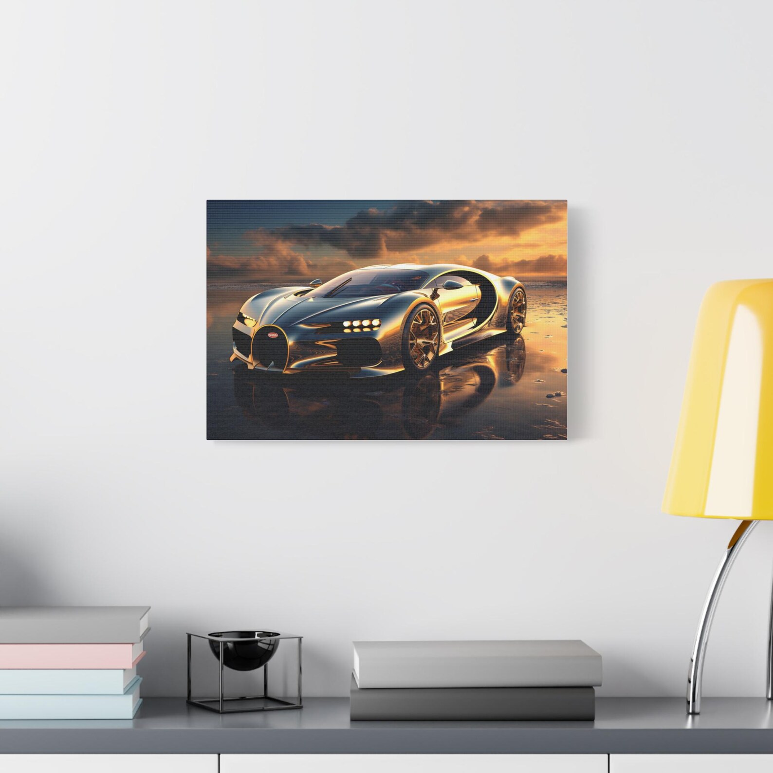 A Beautiful Bugatti Chiron Car on the Beach When Its Sunset on Canvas ...