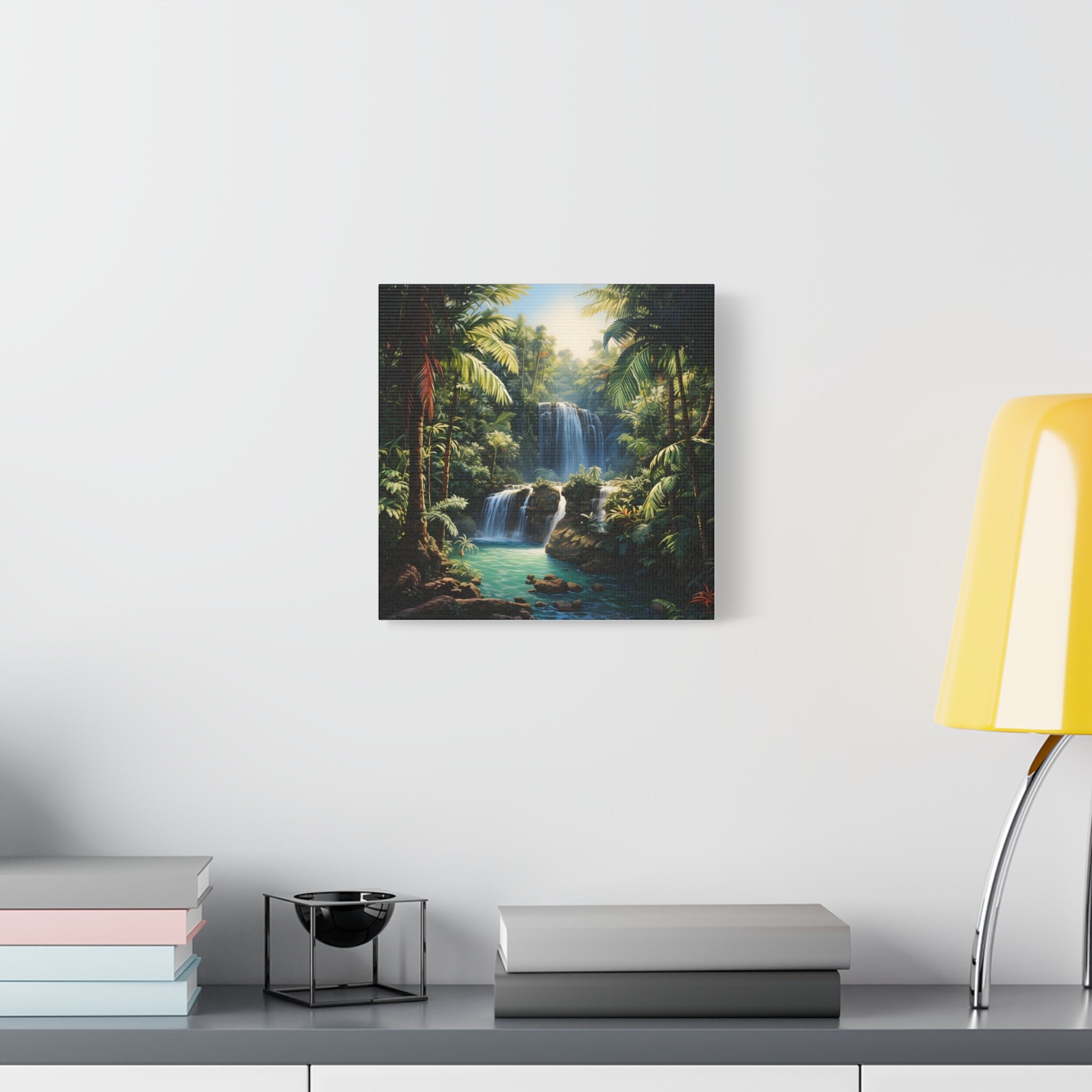 Beautiful Big Waterfall on the Forest Oil Painting on Classic Canvas ...