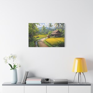 Stunning Yellow Rice Field and Bali Village Oil Painting on Canvas Wall ...