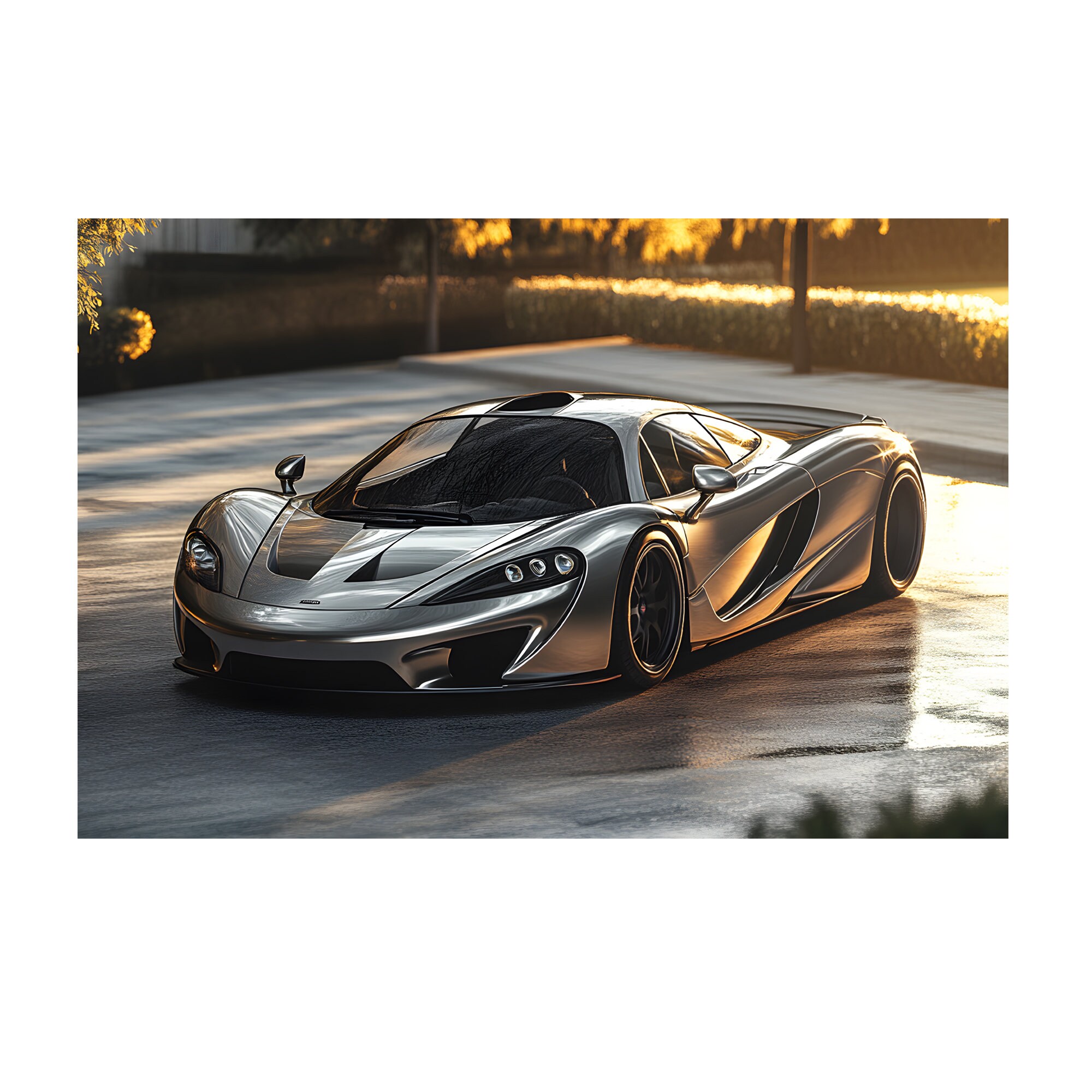 Cool Silver Mclaren P1 Car Parked on Road on Canvas Wall Art Print ...