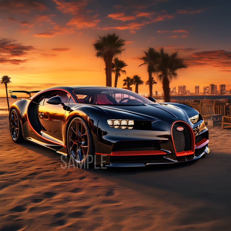 Bugatti Chiron Bugatti Chiron at Afternoon With Sunset on Digital ...