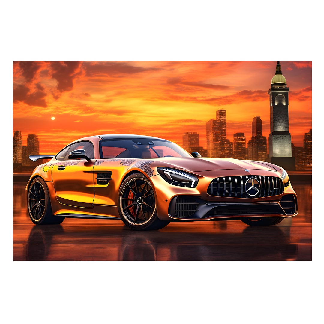 Orange Mercedes AMG Gt R on City Wih Sunset on Digital Download Wall ...