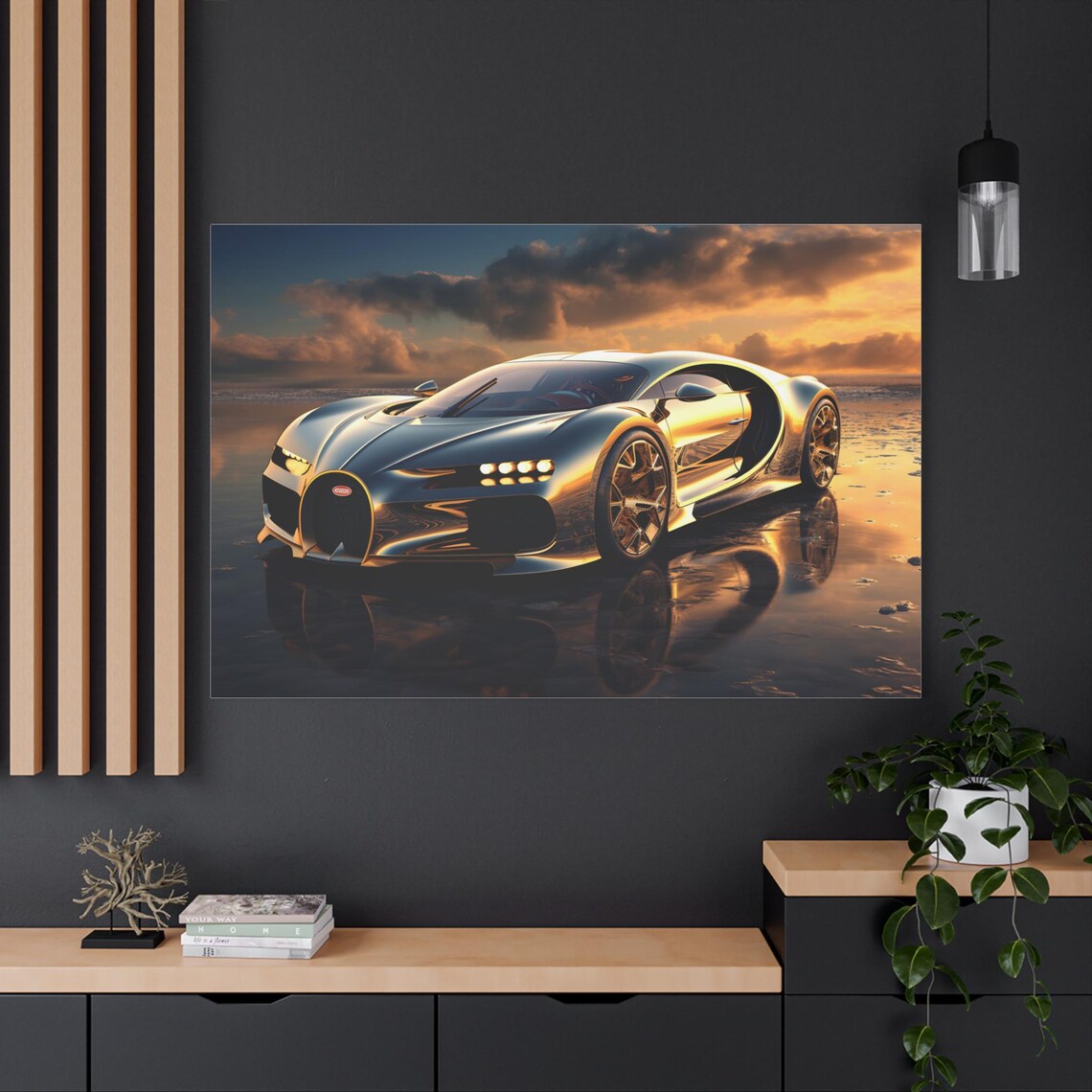 A Beautiful Bugatti Chiron Car on the Beach When Its Sunset on Canvas ...