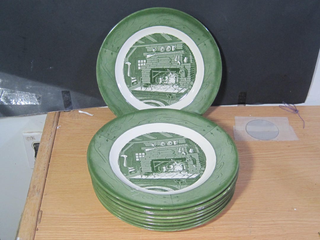 9 Vintage Dinner Plates Colonial Homestead Green by Royal 1950s Made in ...
