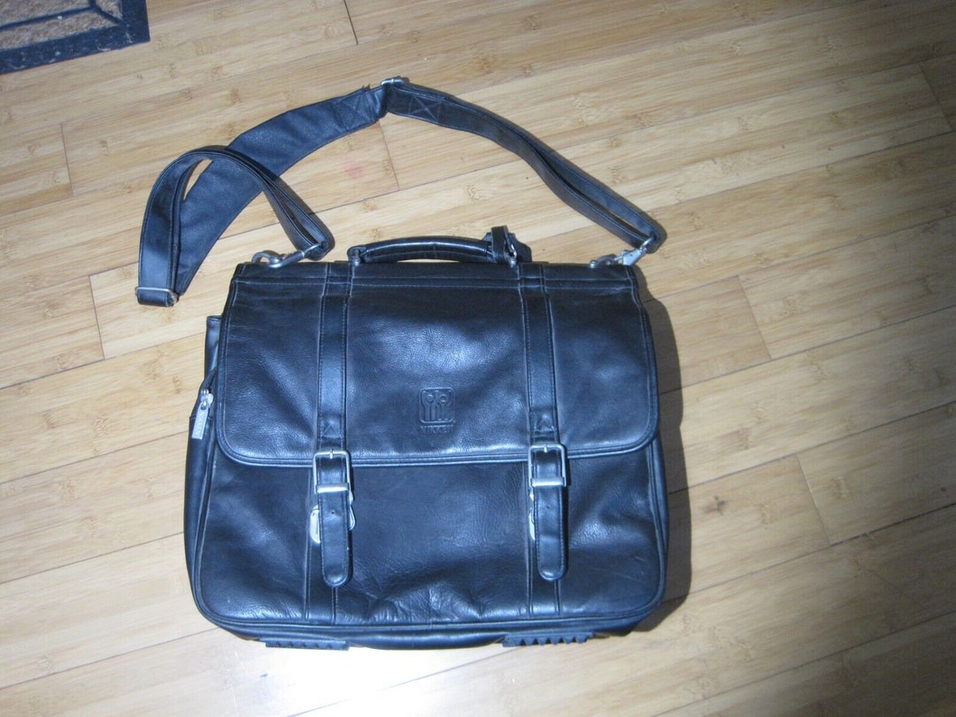 Nikken Leather Briefcase Laptop Shoulder Bag With Strap Good Condition ...
