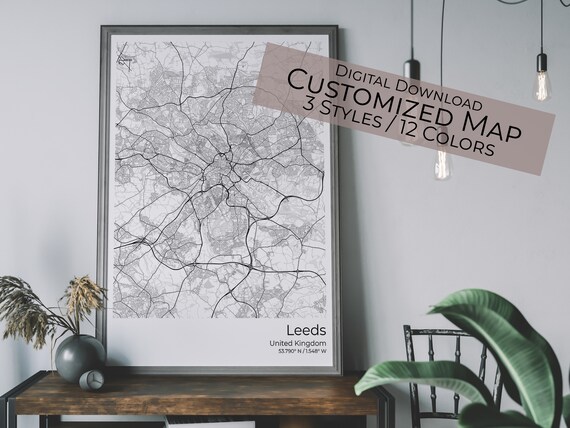 Mapa de la ciudad de Leeds Mapa de descarga digital Mapa de - Etsy México