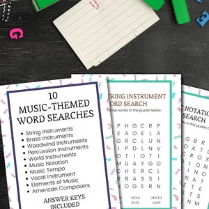 Music Word Search Puzzles for Preschoolers, 10 Pages (instant Download ...