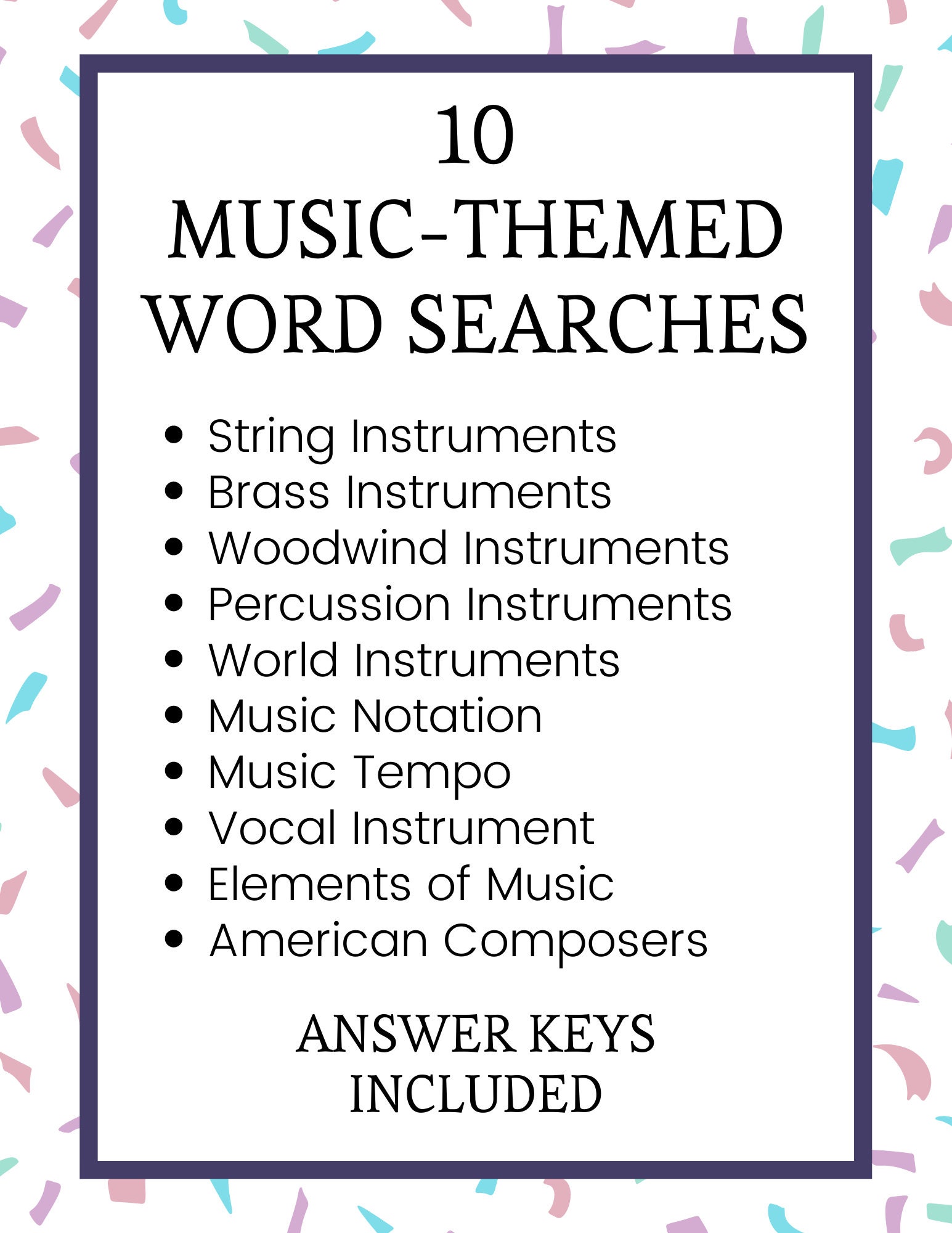 Printable Music Word Search, Instant Download Pdfs, Word Search Puzzles ...