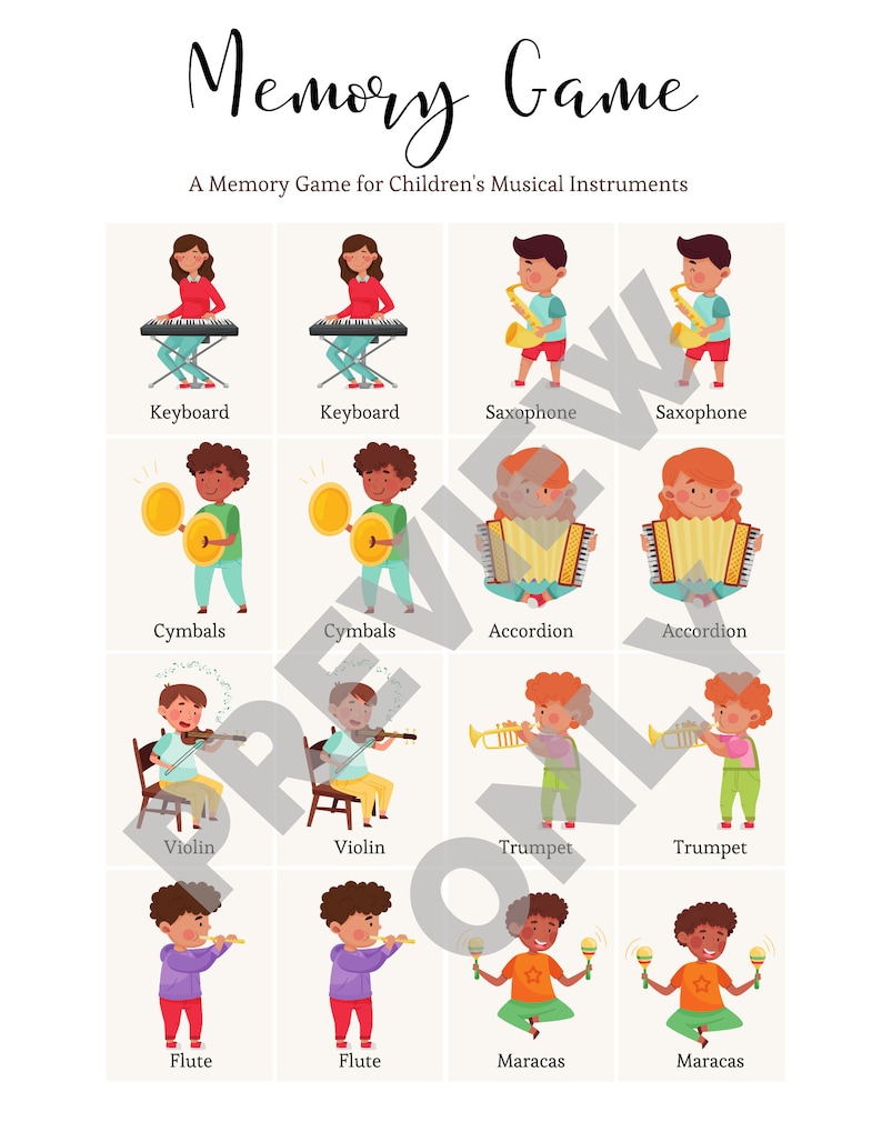 Music Memory Game, Printable Music Matching Game, Digital Download ...