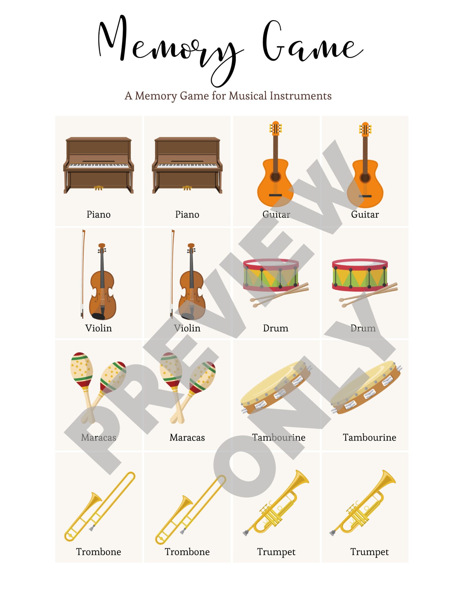 Music Memory Game, Printable Music Matching Game, Digital Download - Etsy