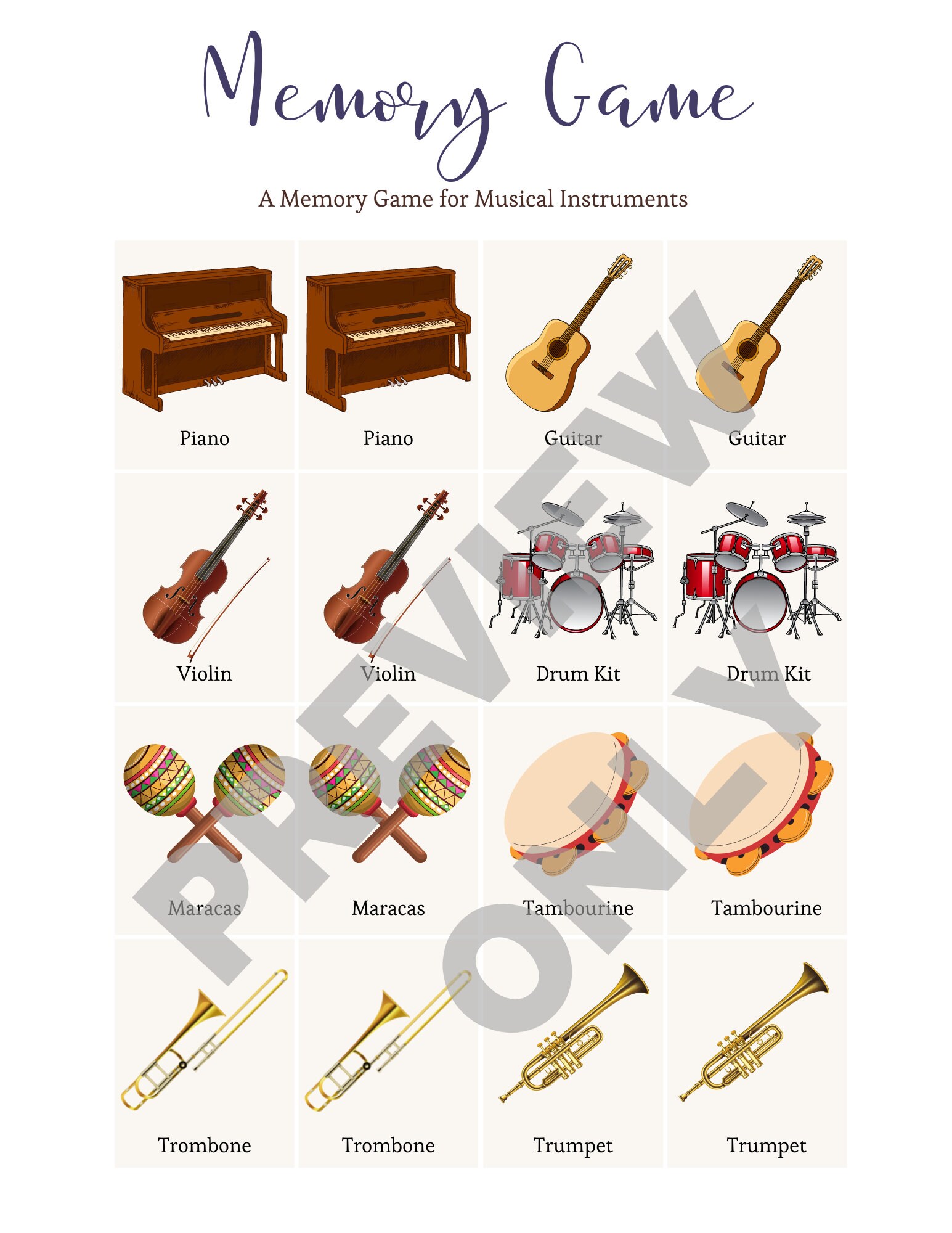 Music Memory Game Printable Music Matching Game Digital | Etsy