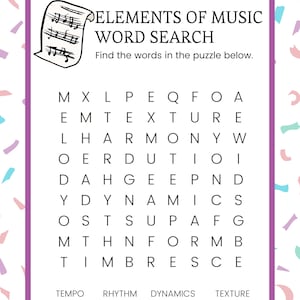 Printable Music Word Search, Instant Download Pdfs, Word Search Puzzles ...
